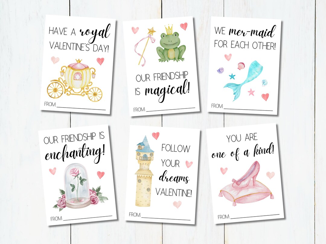 Princess Valentine's Day Cards for Kids: Printable Classroom Valentines ...