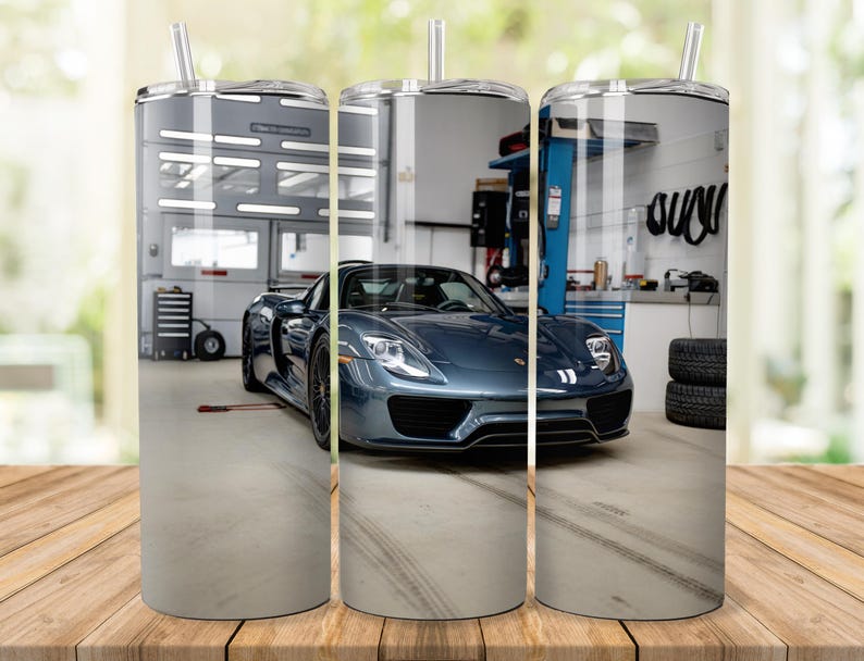 Porsche at Workshop Car Sublimation Designs for for 20 Oz Skinny ...