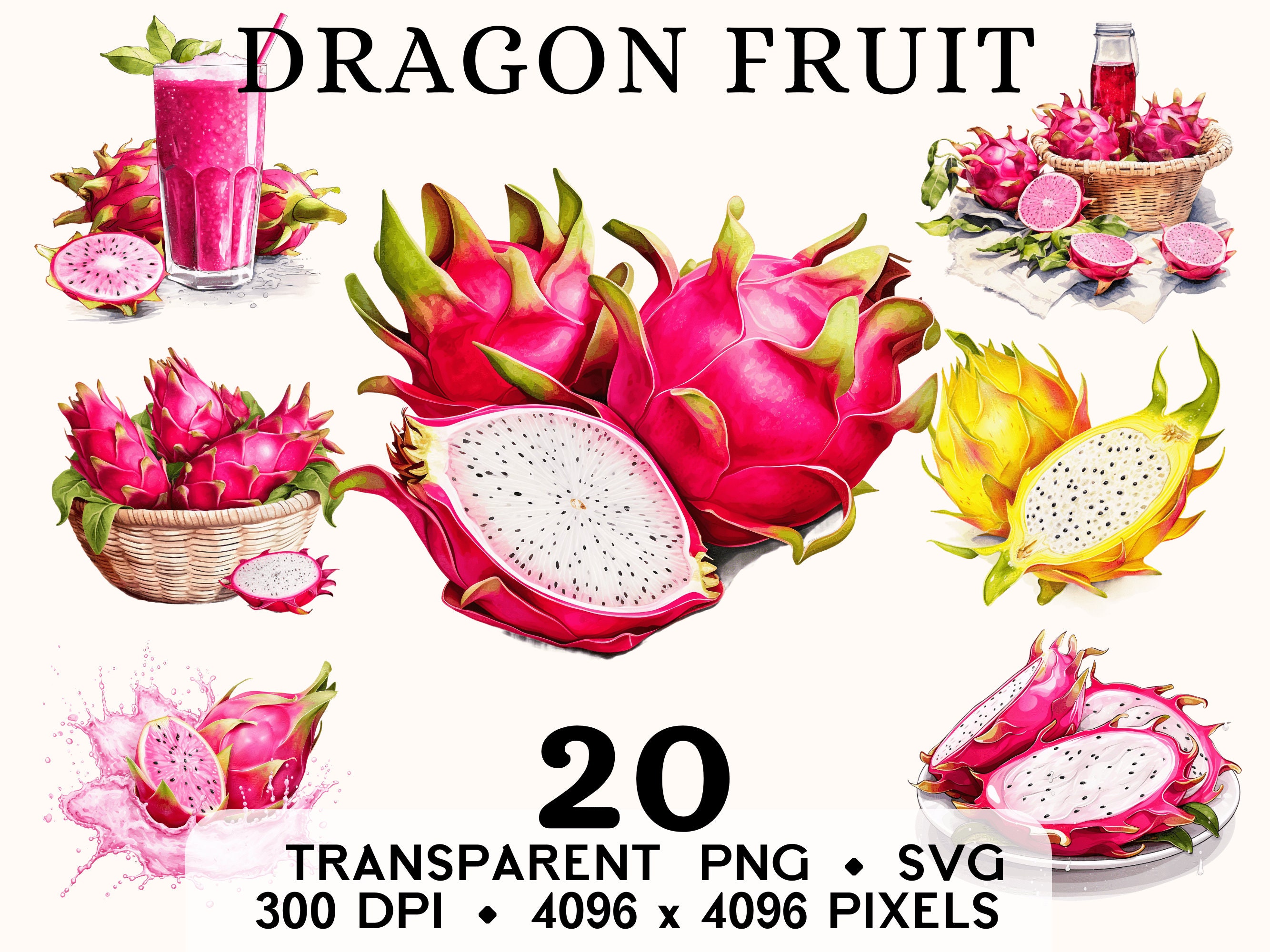 Dragon Fruit Clipart, Fruit Watercolor Yellow Pitaya Clip Art, Exotic ...