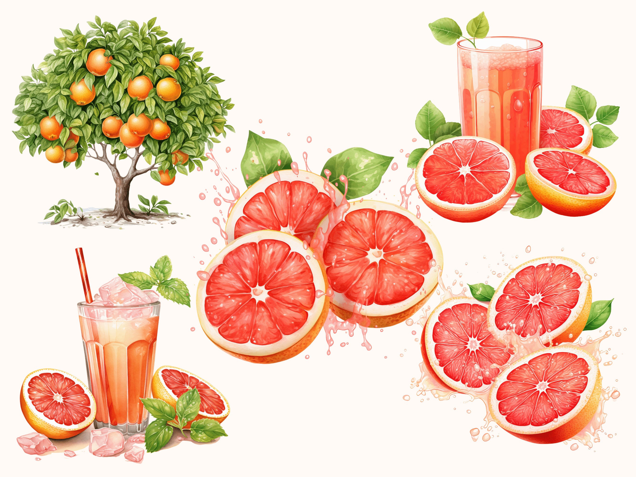 Grapefruit Clipart, Fruit Watercolor Grapefruit Juice Clip Art, Food ...