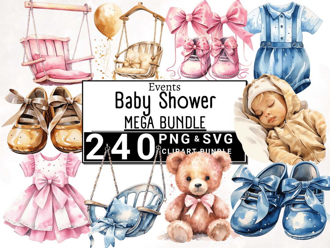 Baby Shower Clipart Bundle, Boy and Girl Gift, Watercolor Clip Art ...