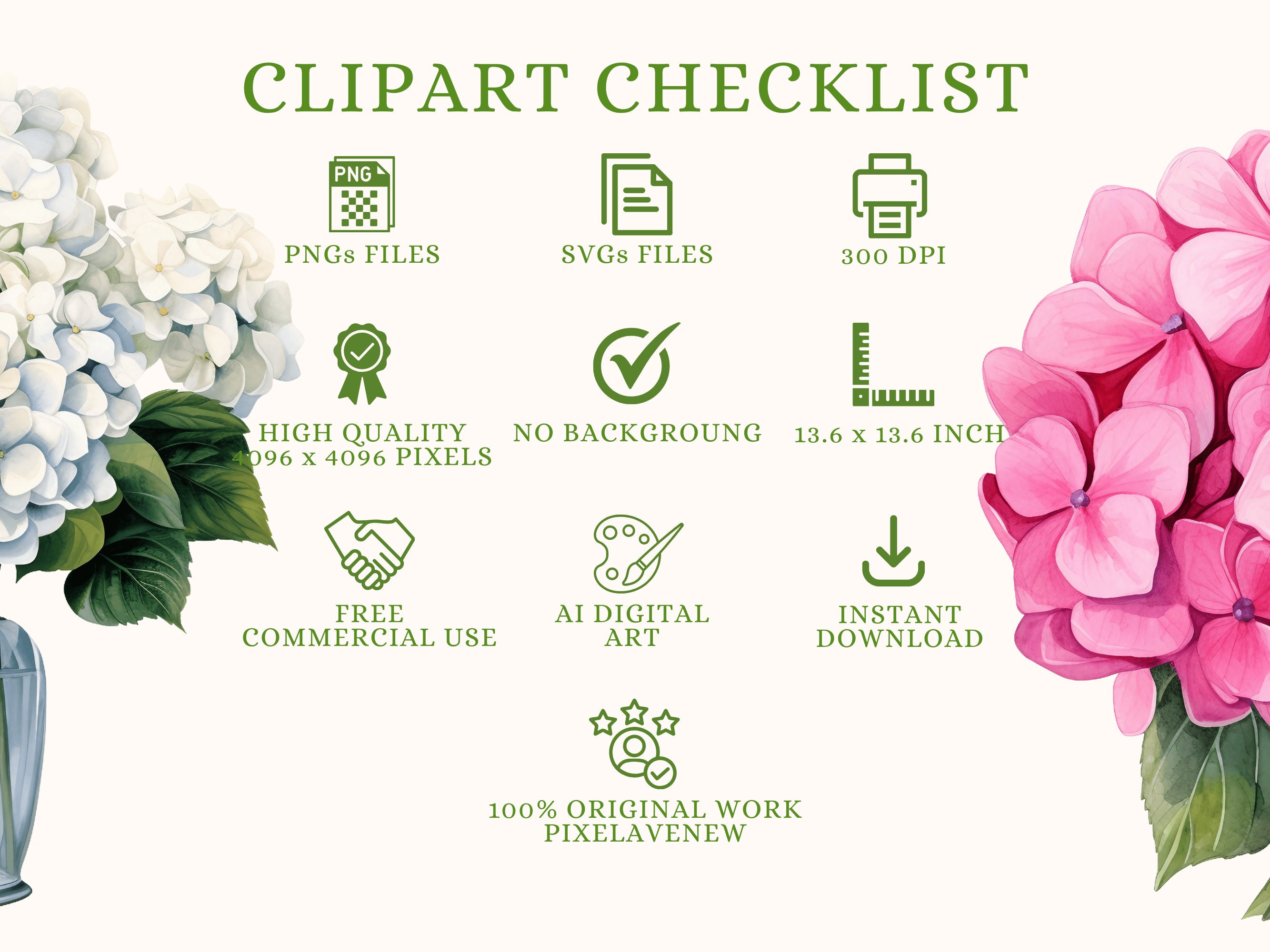 Hydrangea Wreath Clipart, Cute Wedding Flower Watercolor Clip Art ...