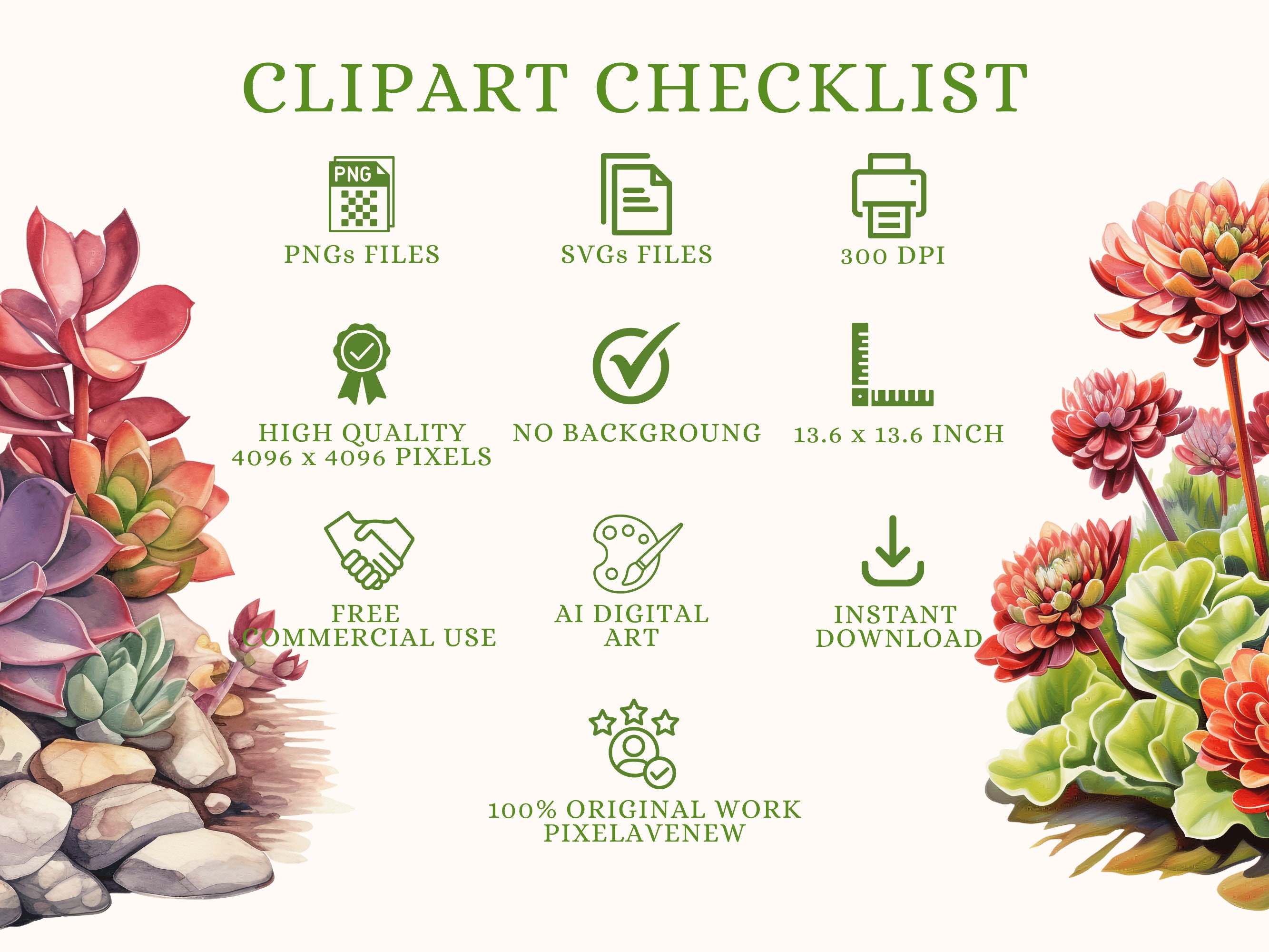 Succulent Plants Clipart, Aeonium Watercolor Clip Art, Floral Cactus ...