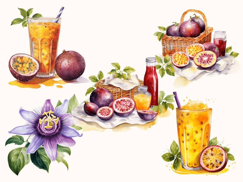Passion Fruit Clipart, Fruit Watercolor Yellow Maracuja Clip Art, Food ...