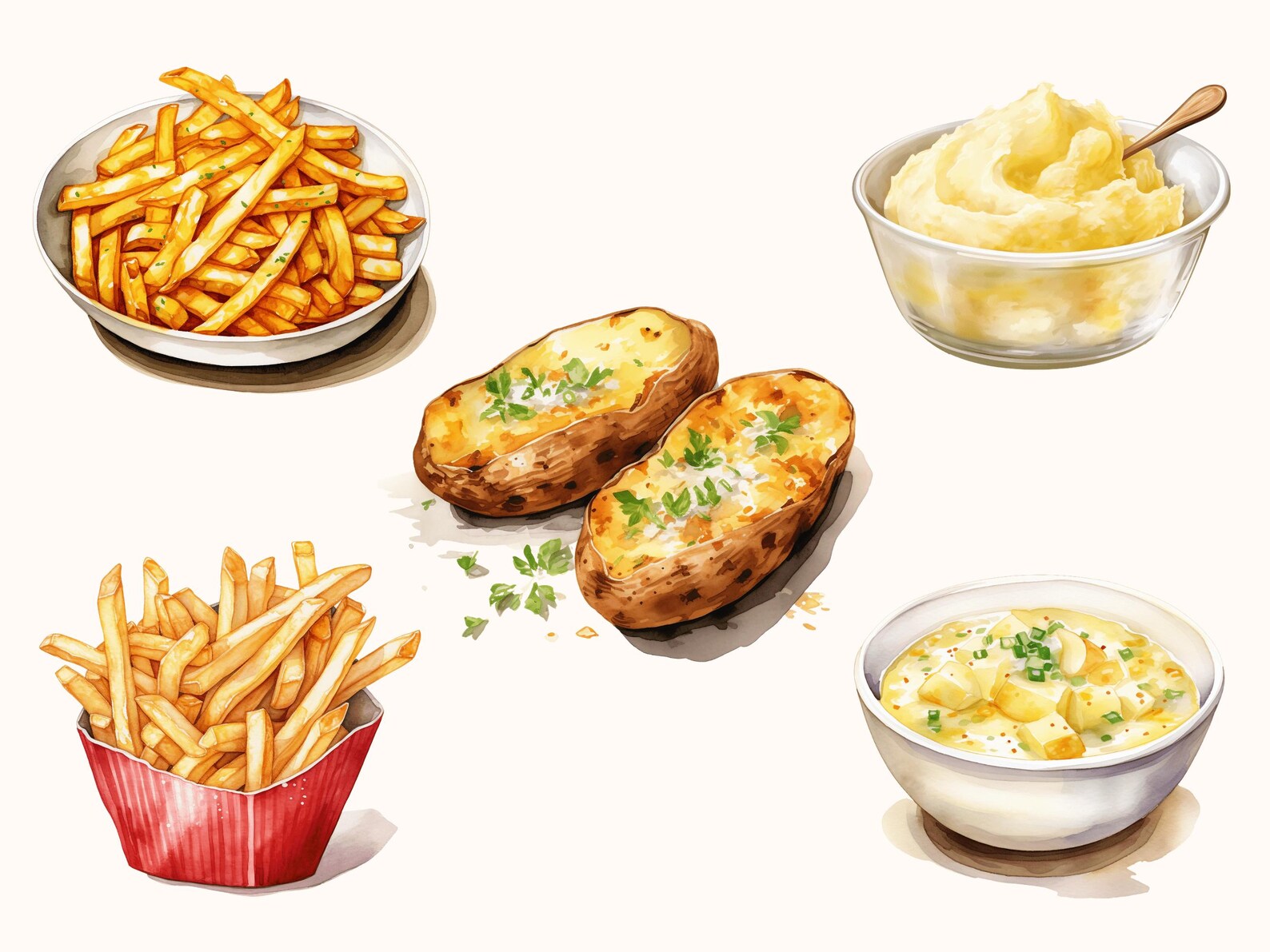 Potato Clipart, Farm Vegetable Watercolor French Fries Clip Art, Food ...