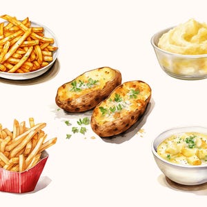 Potato Clipart, Farm Vegetable Watercolor French Fries Clip Art, Food ...