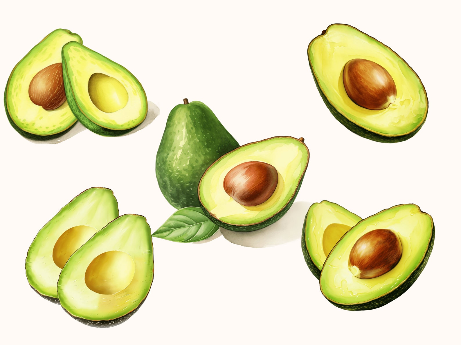 Avocado Clipart, Fruit Watercolor Avocado Basket Clip Art, Exotic Food ...