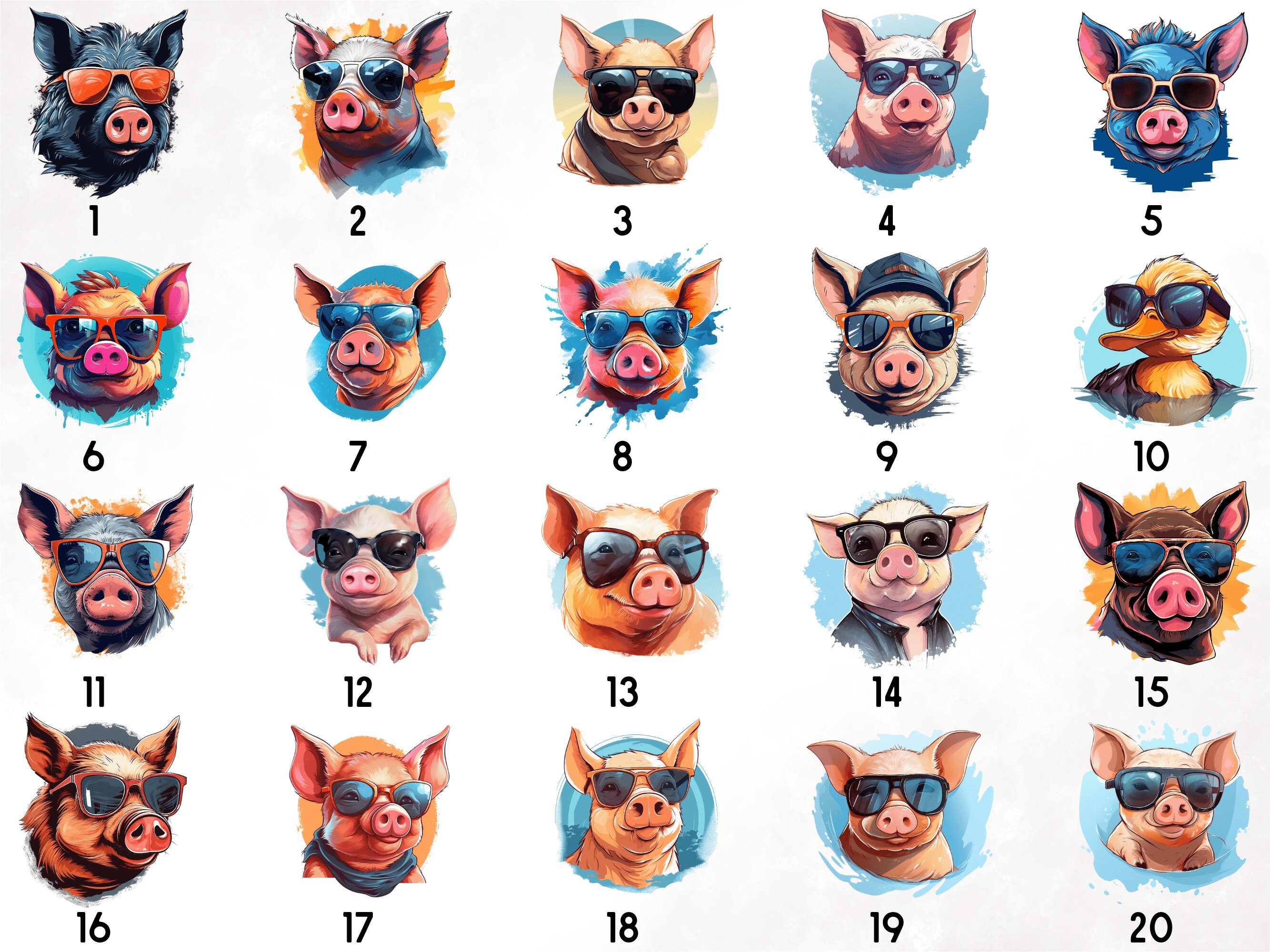 Cool Pig Wearing Sunglasses Clipart, Watercolor Animal Farm Clip Art ...
