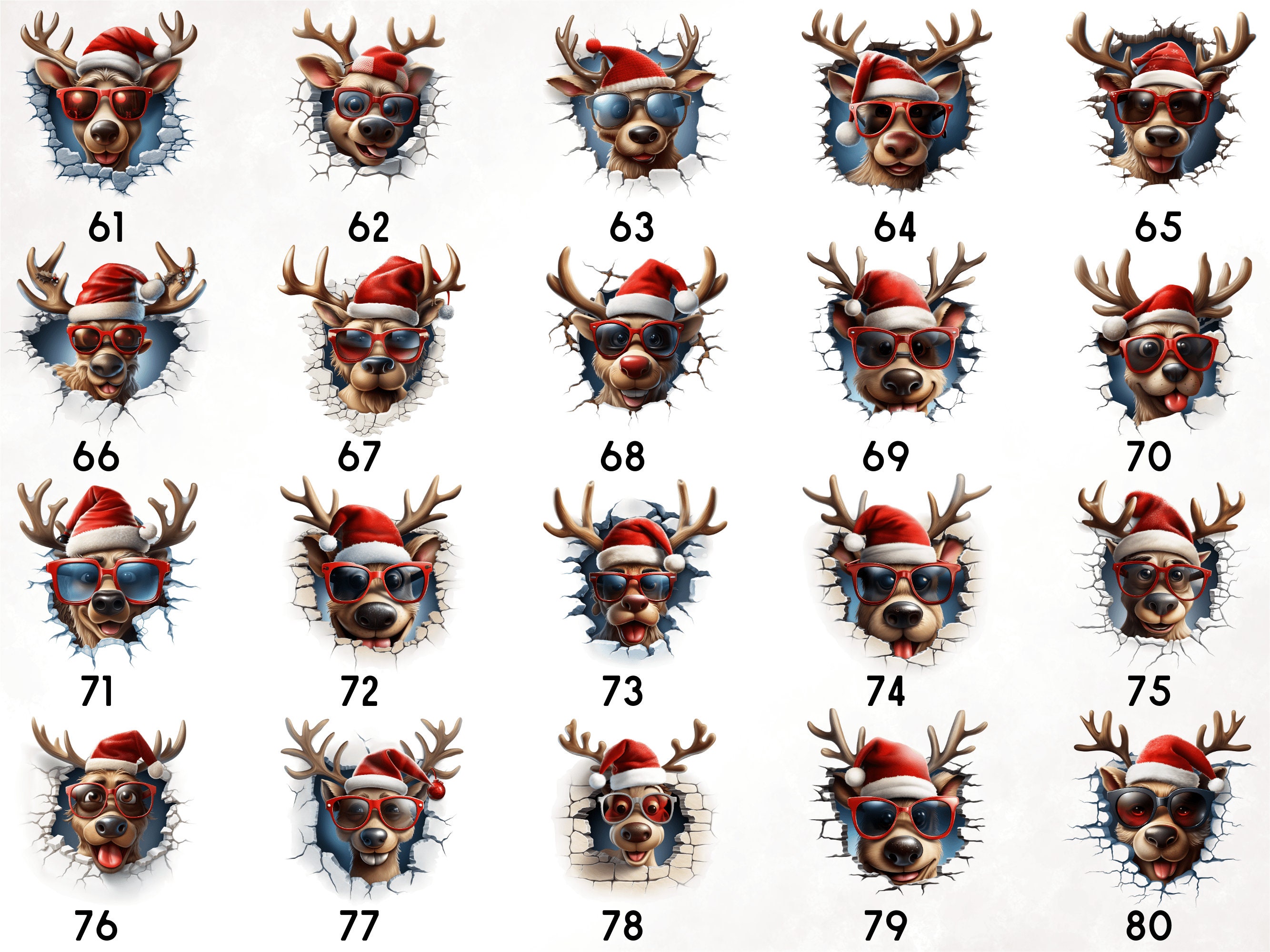 Funny 3D Reindeer Peeking Christmas Break Clipart, Watercolor Rudolph ...