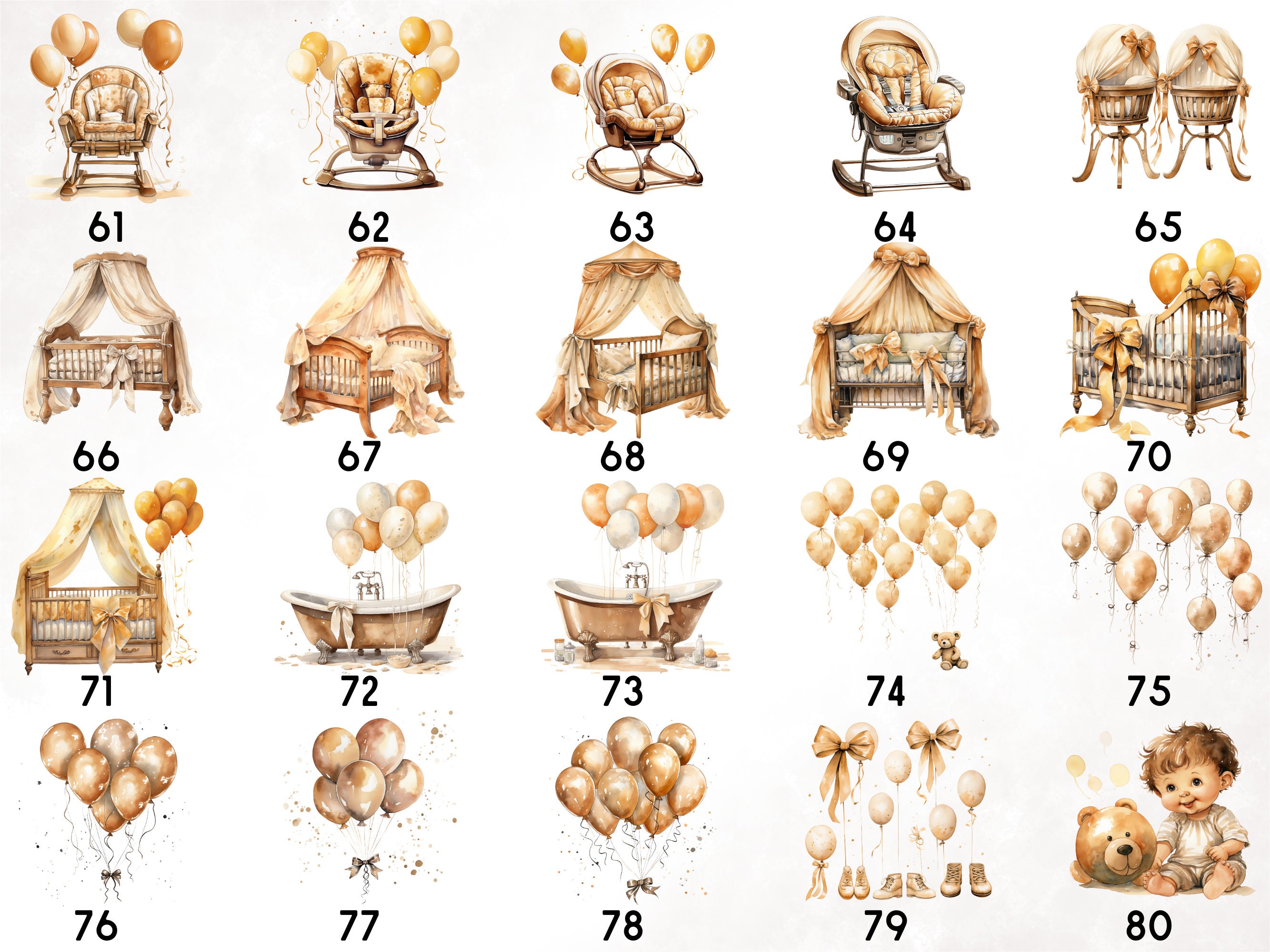 Baby Shower Clipart Bundle, Boy and Girl Gift, Beige Watercolor Clip ...