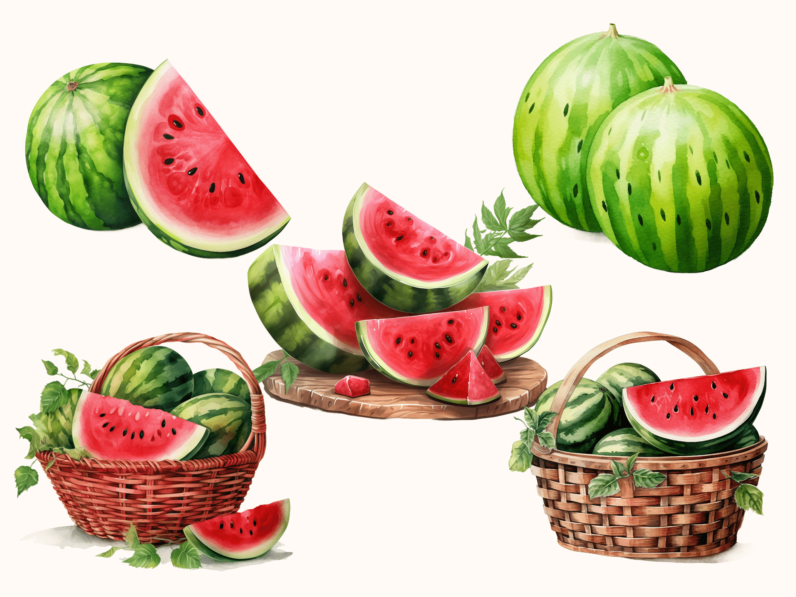 Watermelon Clipart, Fruit Watercolor Watermelon Basket Clip Art, Food ...