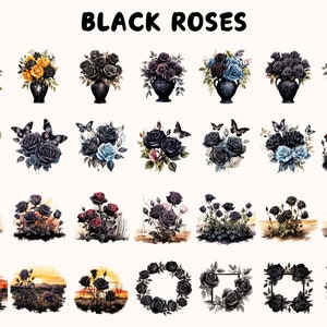 Black Rose Clipart, Cute Gothic Dark Flower Watercolor Clip Art, Floral ...