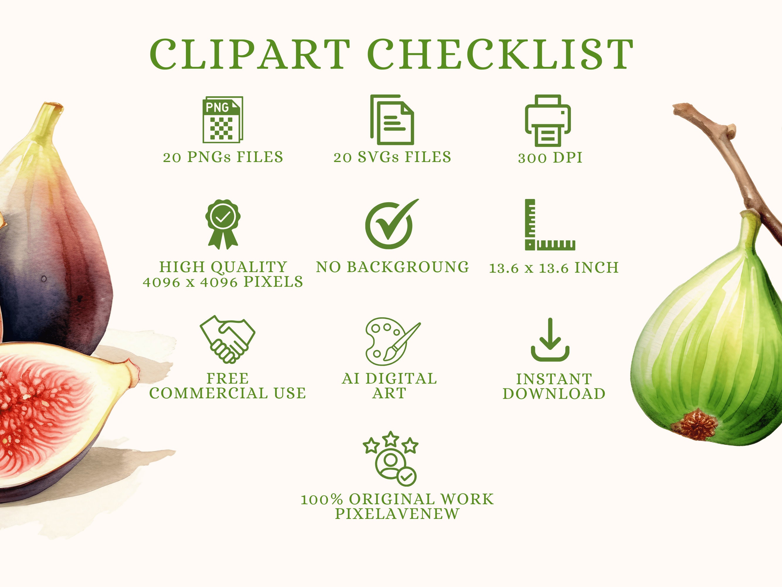 Fig Clipart, Fruit Watercolor Green Fig Tree Clip Art, Food Sticker Mug ...