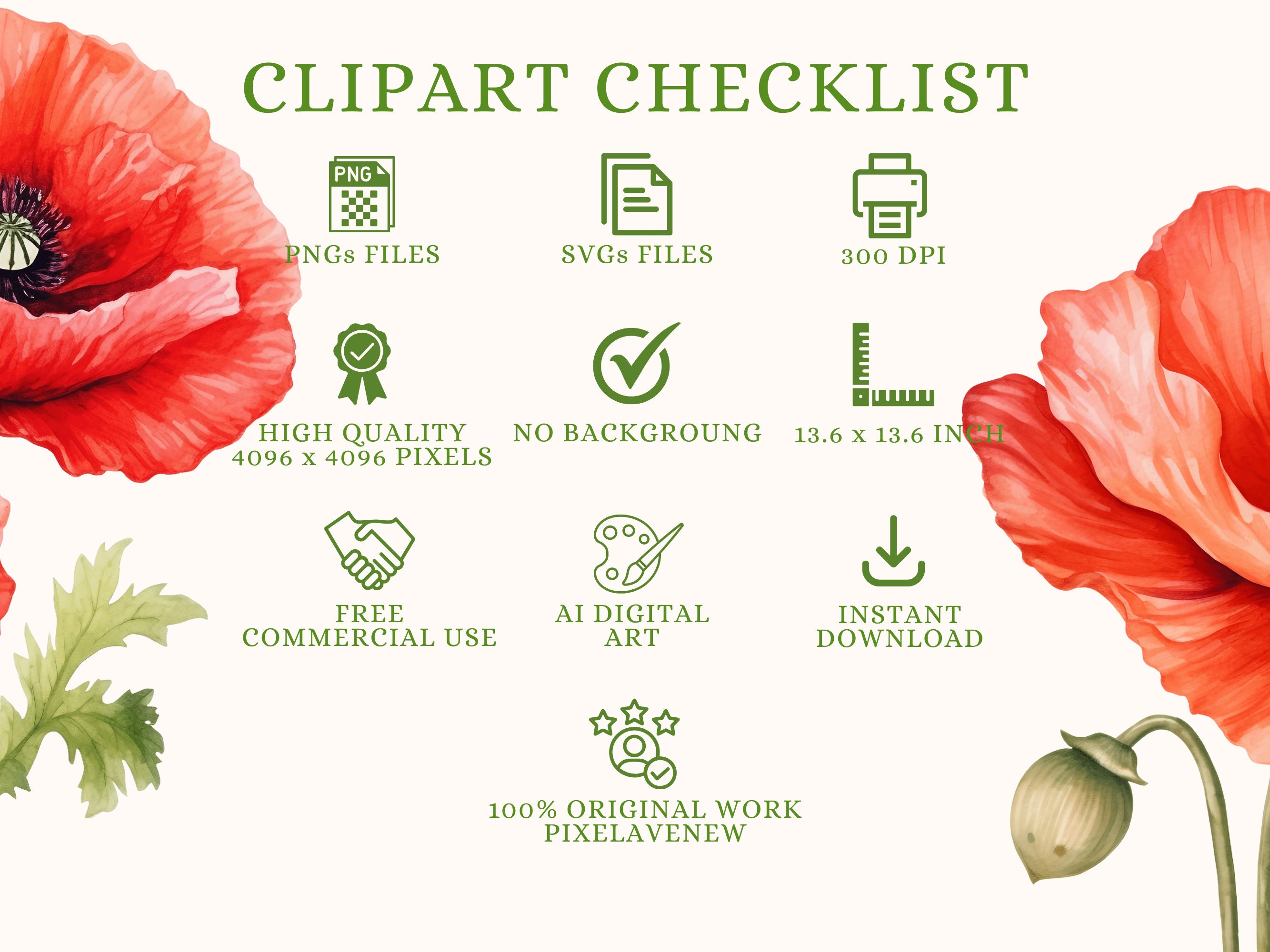 Poppy Clipart, Cute Spring Red Wild Flower Watercolor Clip Art, Floral ...