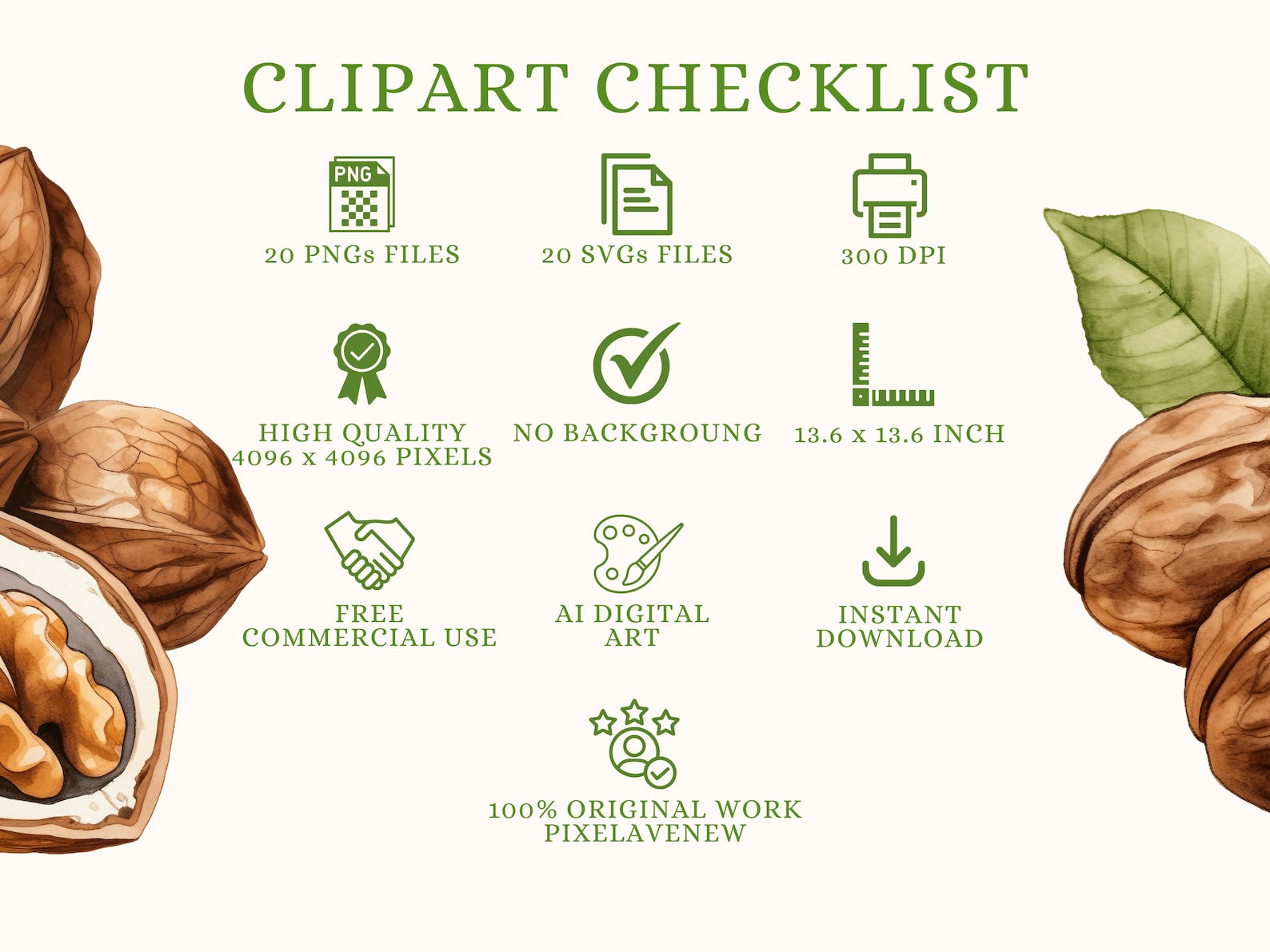 Walnut Clipart, Fruit Watercolor Nut Clip Art, Seed Food Sticker Mug ...