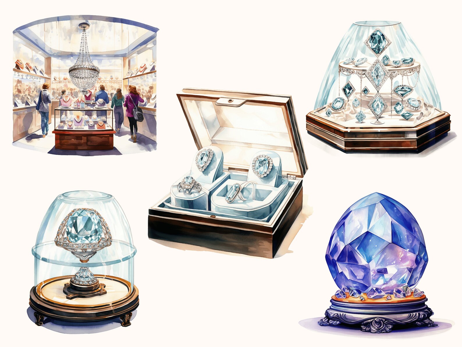 Diamond Clipart Watercolor Gemstone April Birthstone Gems, Wedding Ring ...