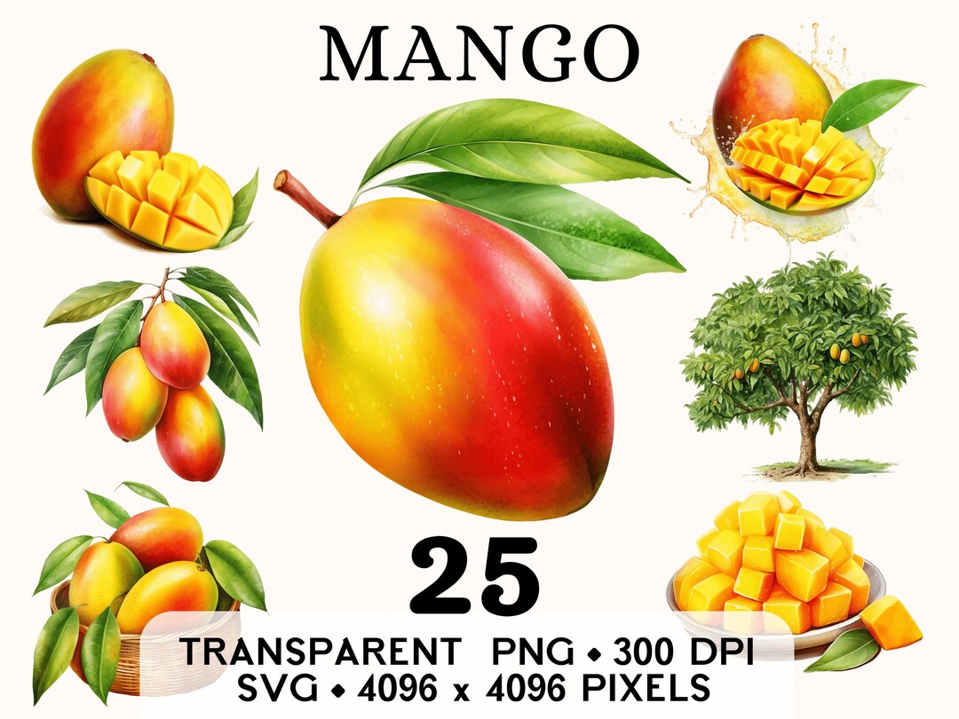Mango Clipart, Fruit Watercolor Mango Tropical and Tree Clip Art, Food ...