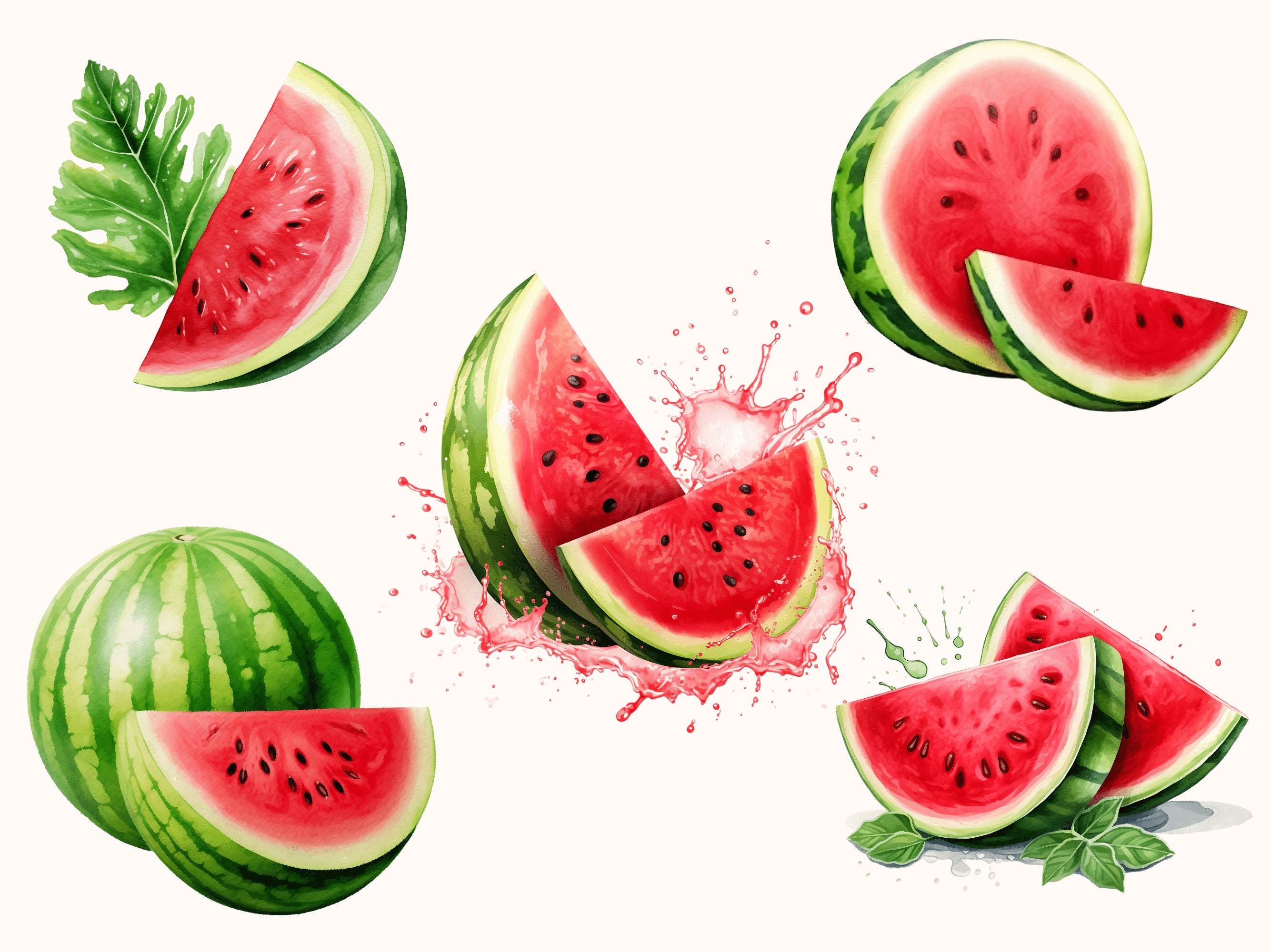 Watermelon Clipart, Fruit Watercolor Watermelon Basket Clip Art, Food ...