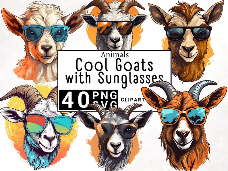 Cool Goat Wearing Sunglasses Clipart, Watercolor Animal Farm Clip Art ...