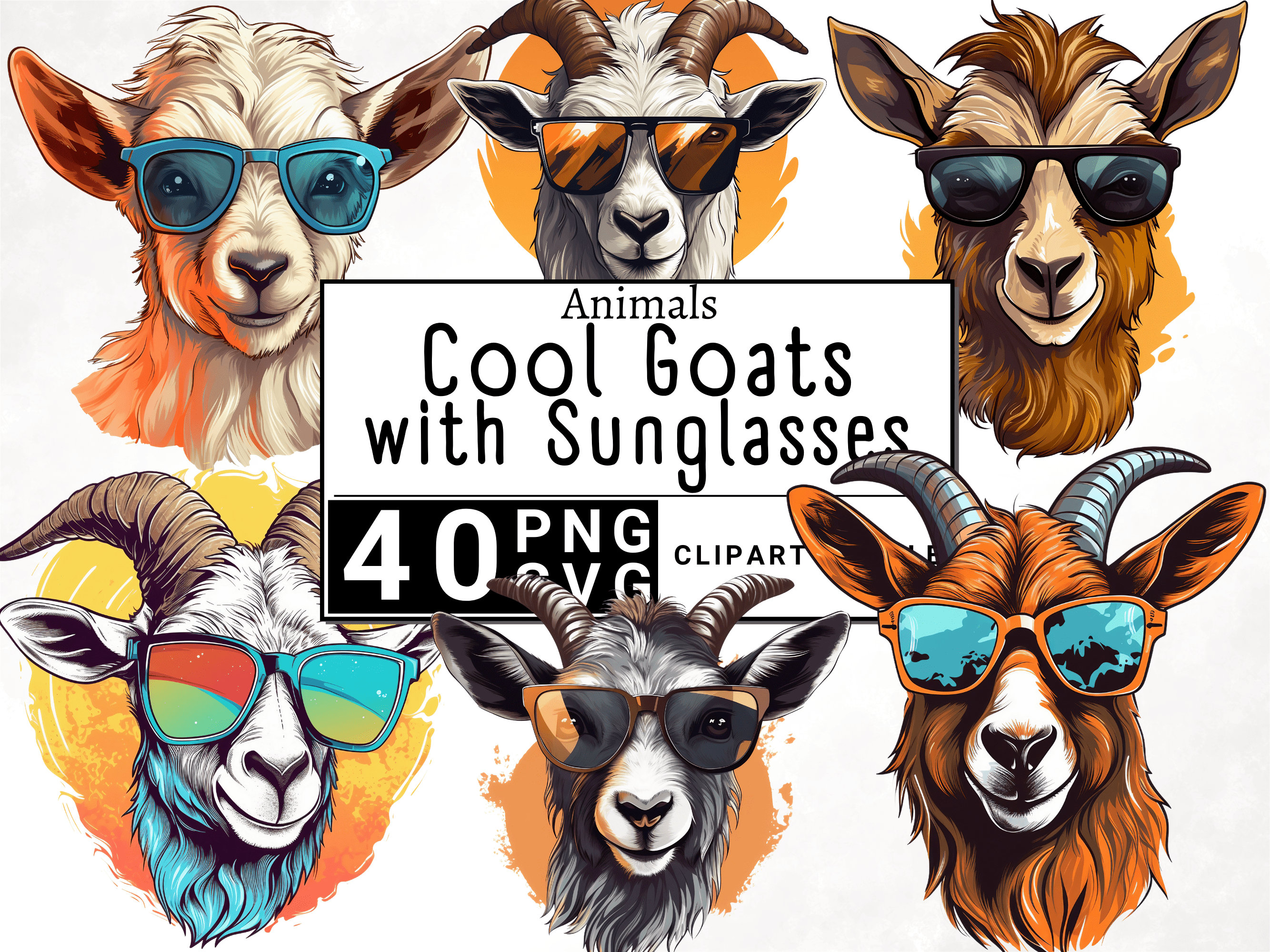 Cool Goat Wearing Sunglasses Clipart, Watercolor Animal Farm Clip Art ...