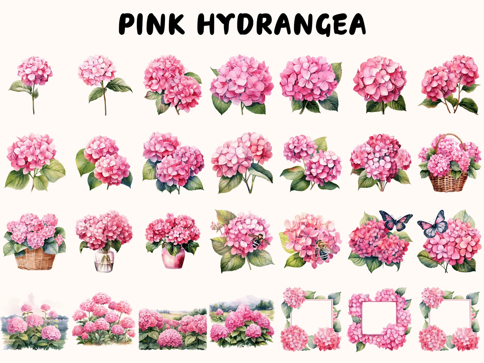 Hydrangea Wreath Clipart, Cute Wedding Flower Watercolor Clip Art ...