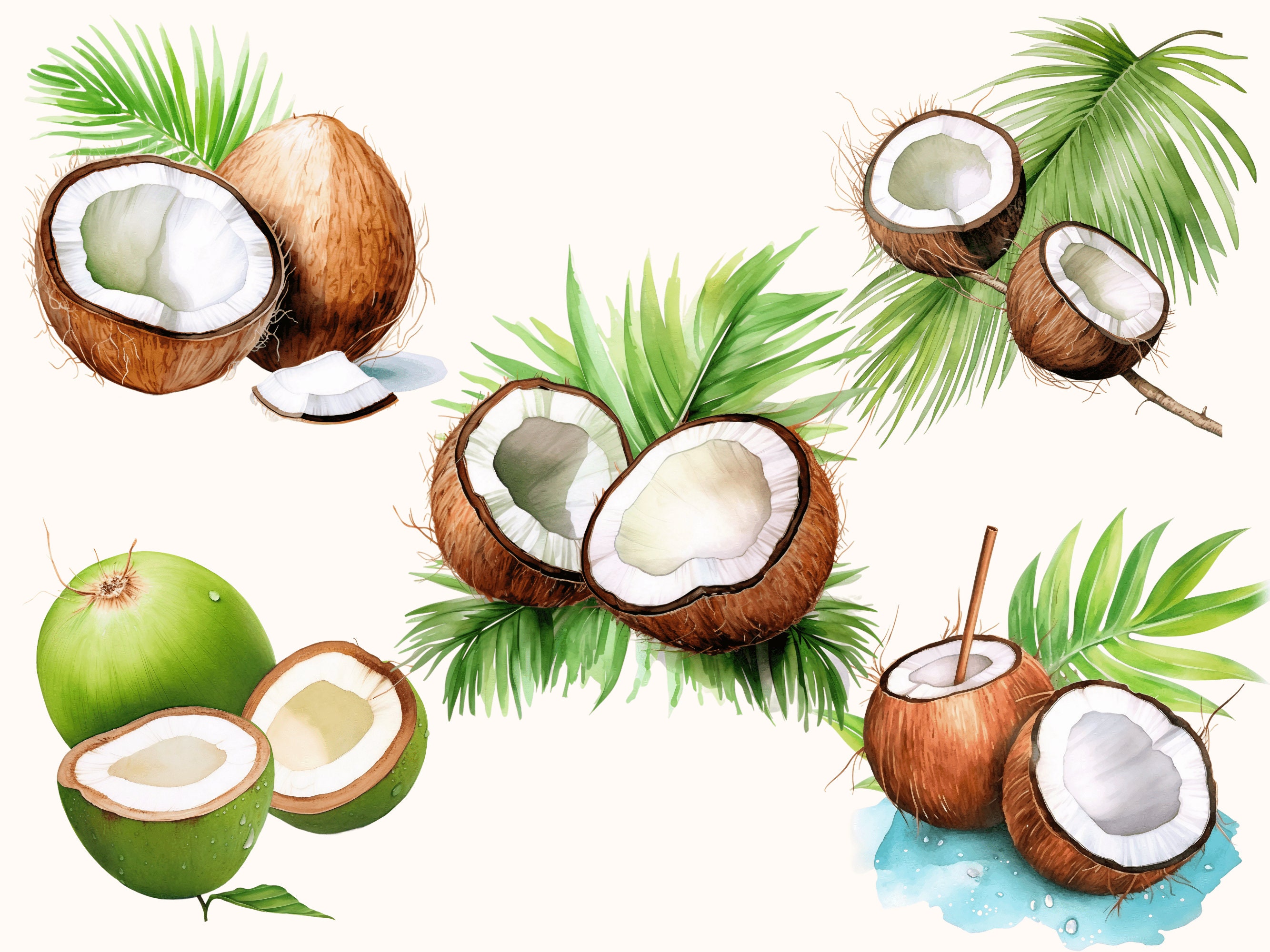 Coconut Clipart, Fruit Watercolor Coconut Drink Clip Art, Food Sticker ...