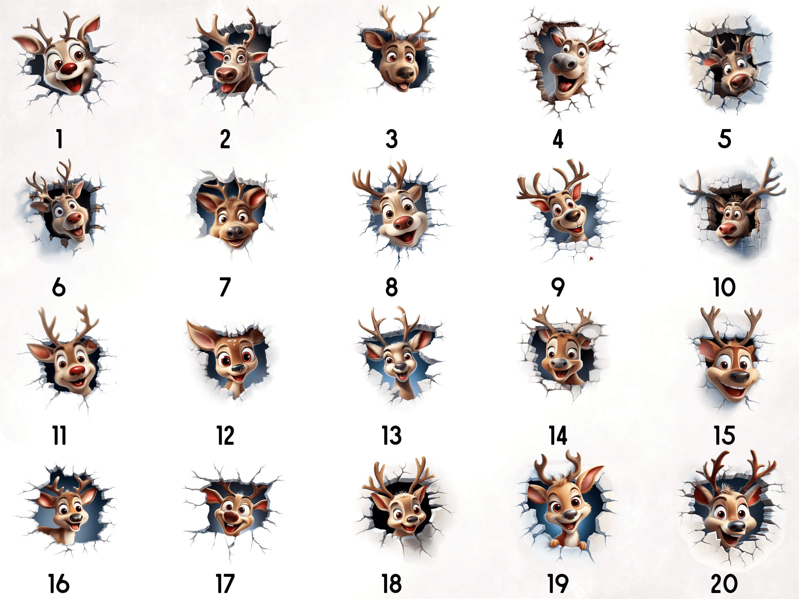 Funny 3D Reindeer Peeking Christmas Break Clipart, Watercolor Rudolph ...