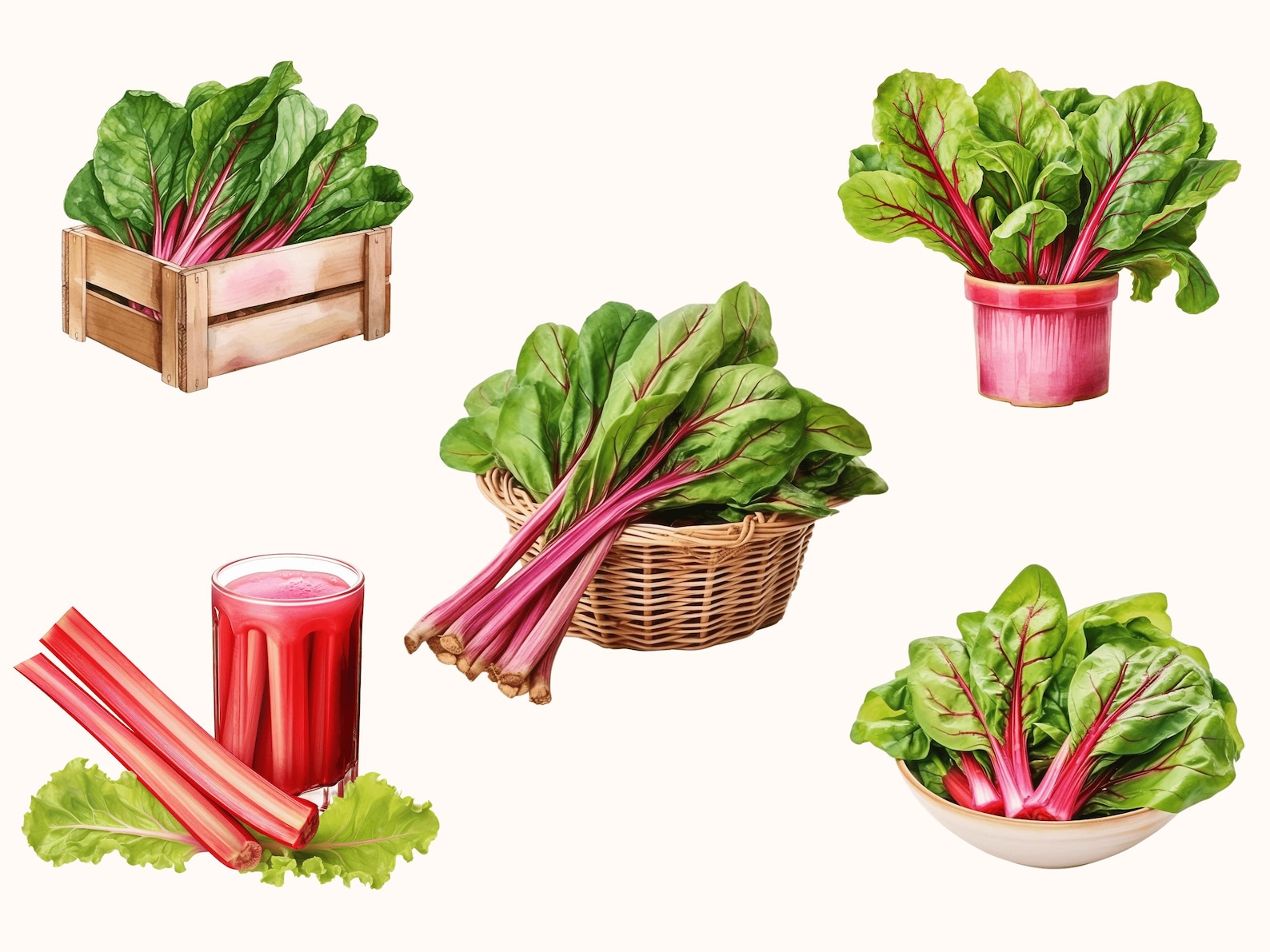 Rhubarb Clipart, Sweet Pie Vegetable Watercolor Health Drink Clip Art ...