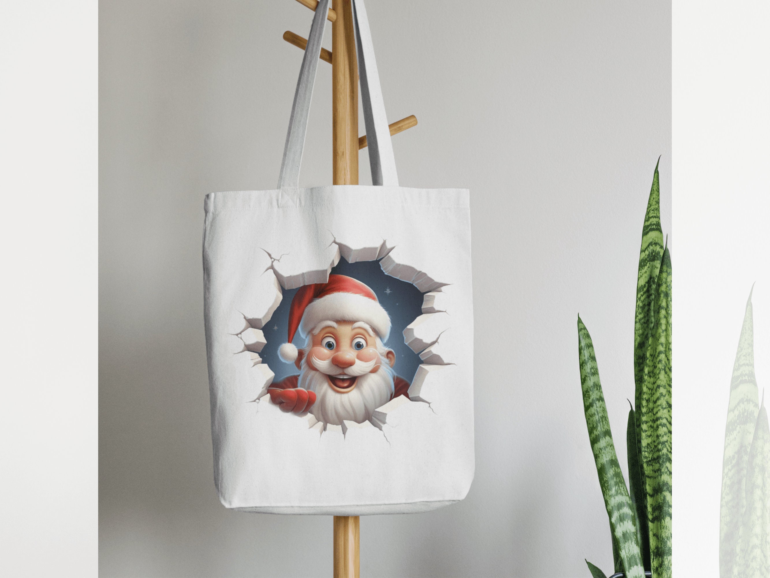 Funny 3D Santa Peeking Christmas Break Clipart, Watercolor Xmas Crack ...