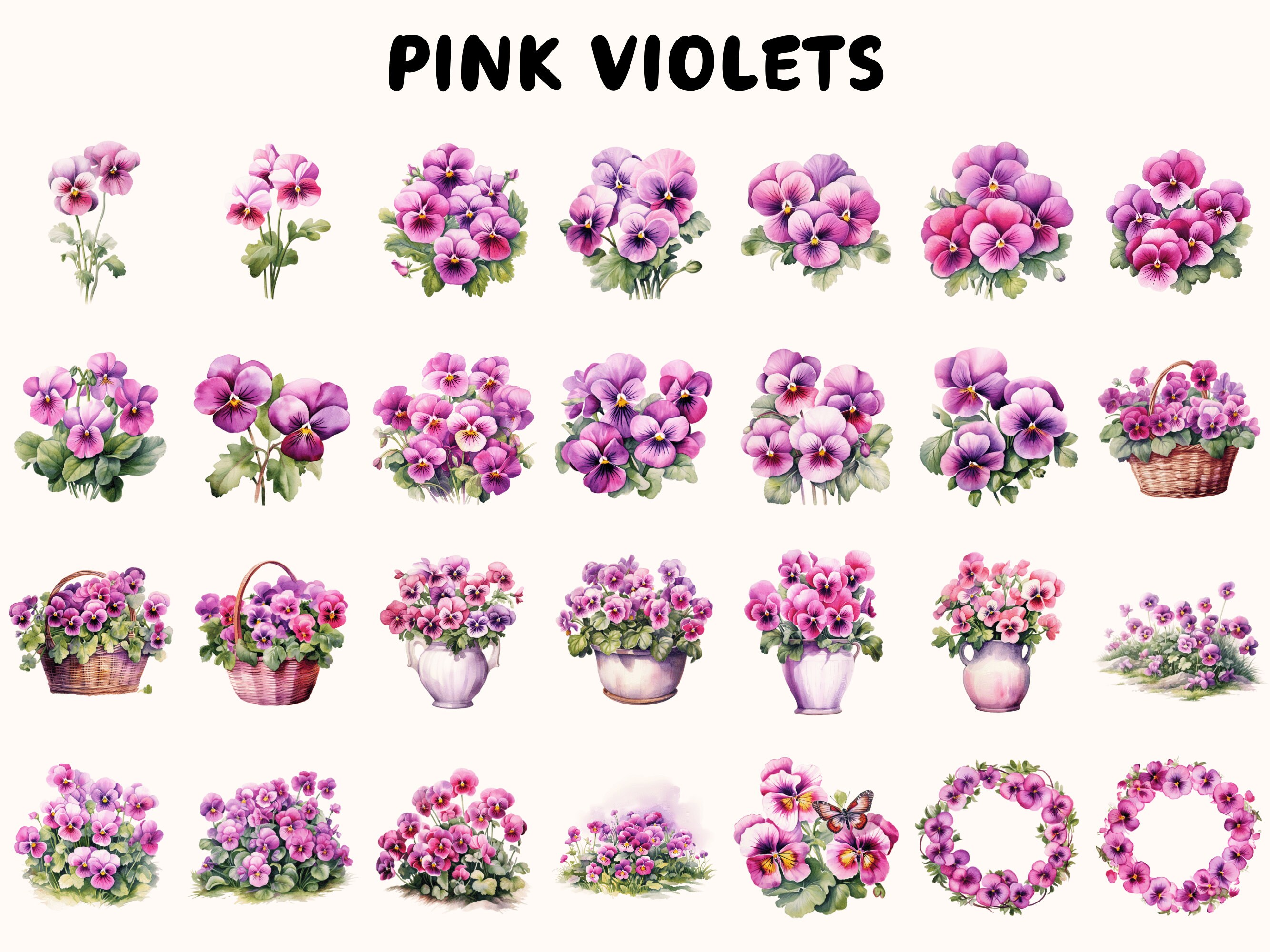 Violet Clipart, Pansy Viola Birth Flower Watercolor Clip Art, Spring ...