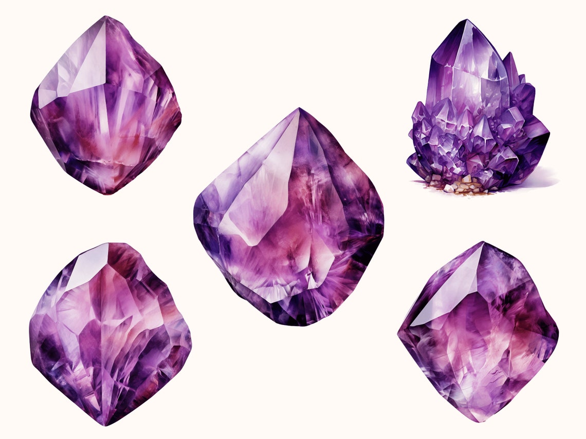 Amethyst Clipart Watercolor Gemstone February Birthstone, Healing Gem ...
