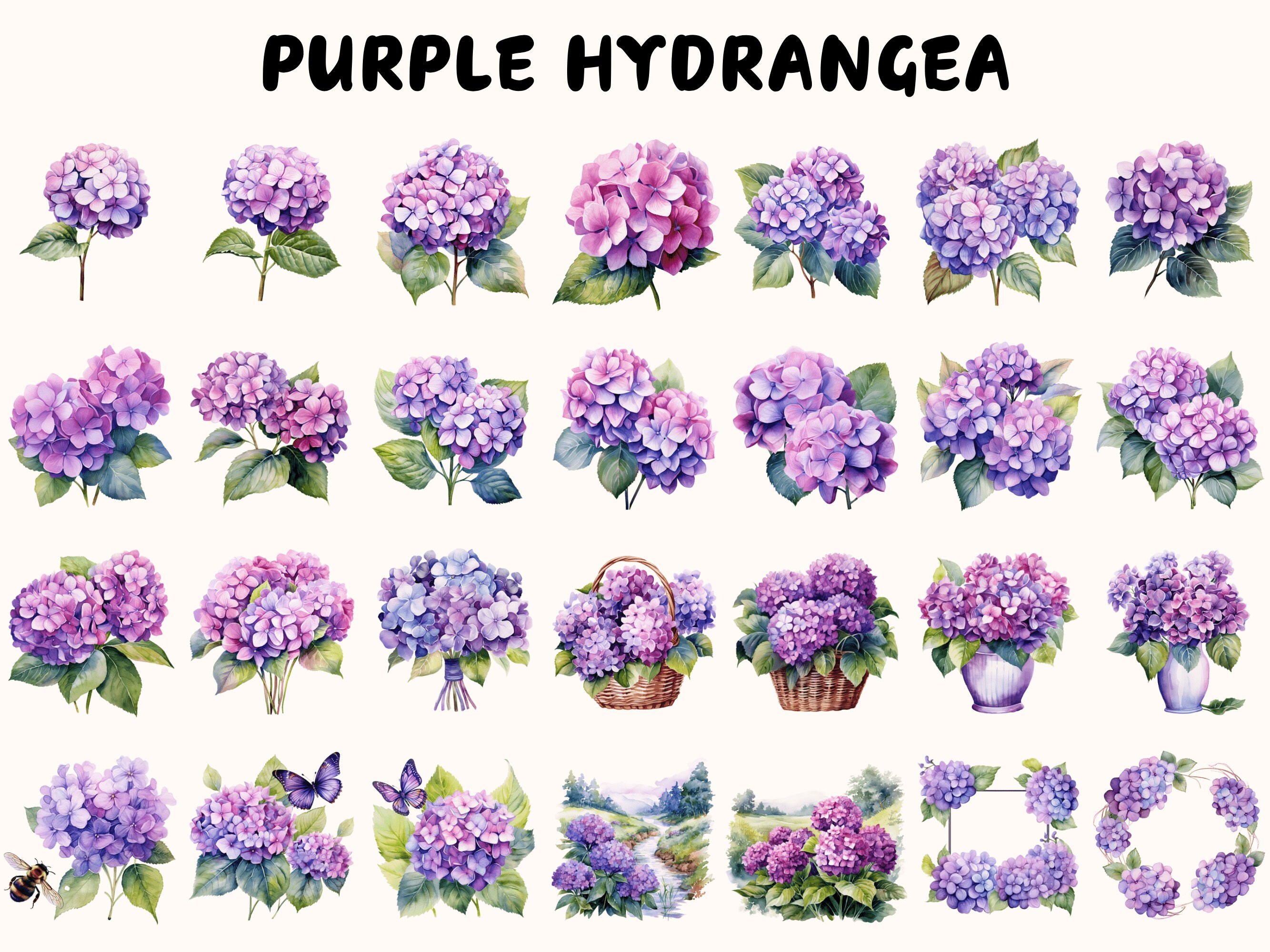 Hydrangea Wreath Clipart, Cute Wedding Flower Watercolor Clip Art ...