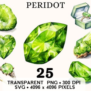Peridot Clipart Watercolor Gemstone August Birthstone, Green Healing ...