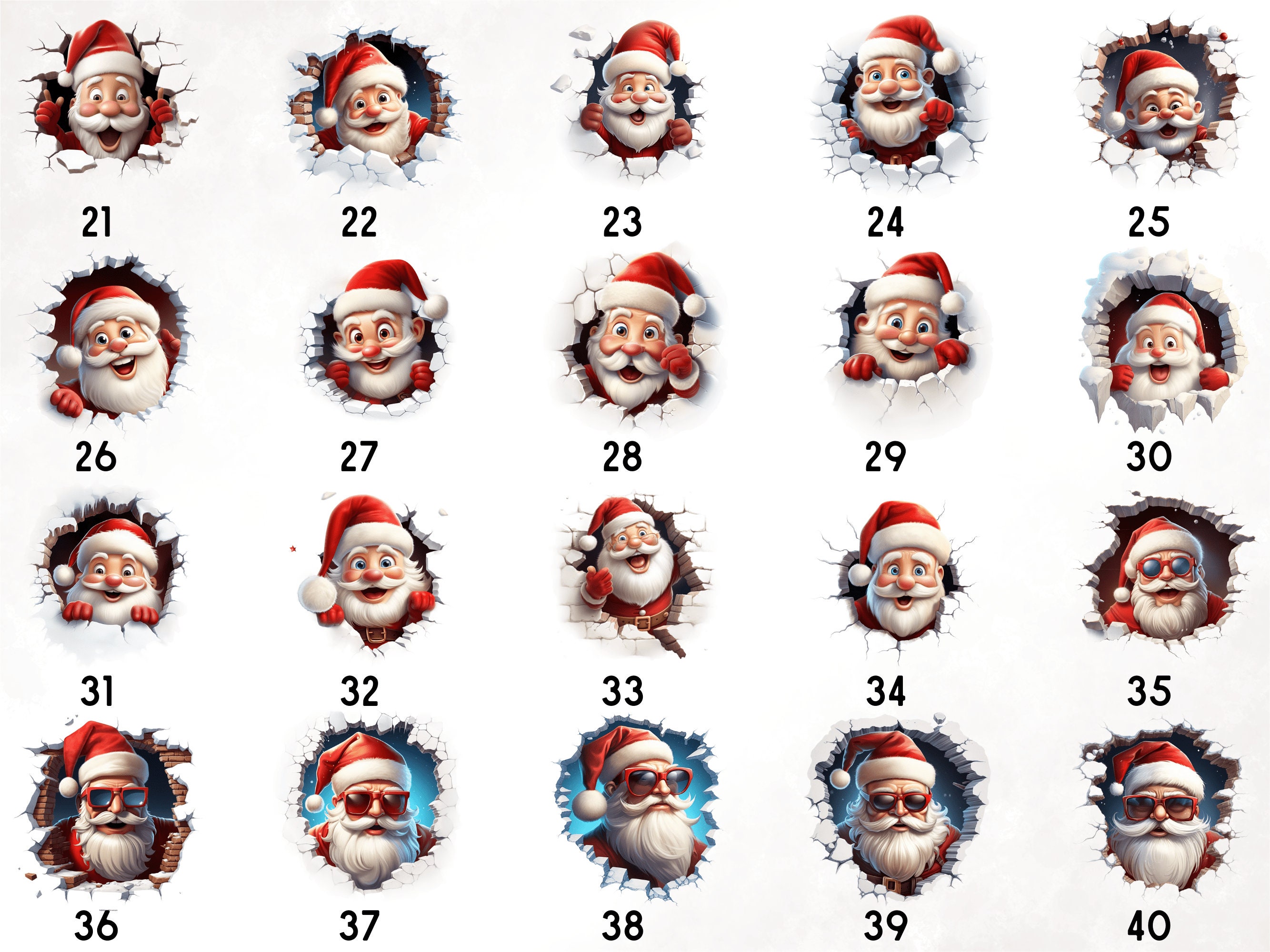 Funny 3D Santa Peeking Christmas Break Clipart, Watercolor Xmas Crack ...