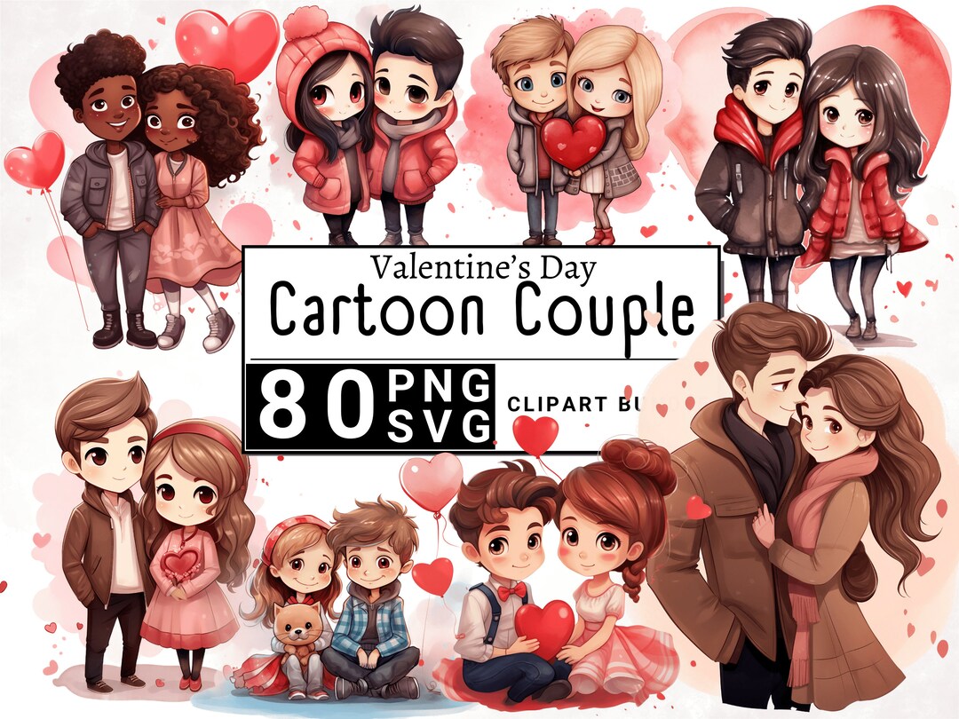 Valentines Day Couple Clipart, Cute Watercolor Romantic Boy and Girl ...