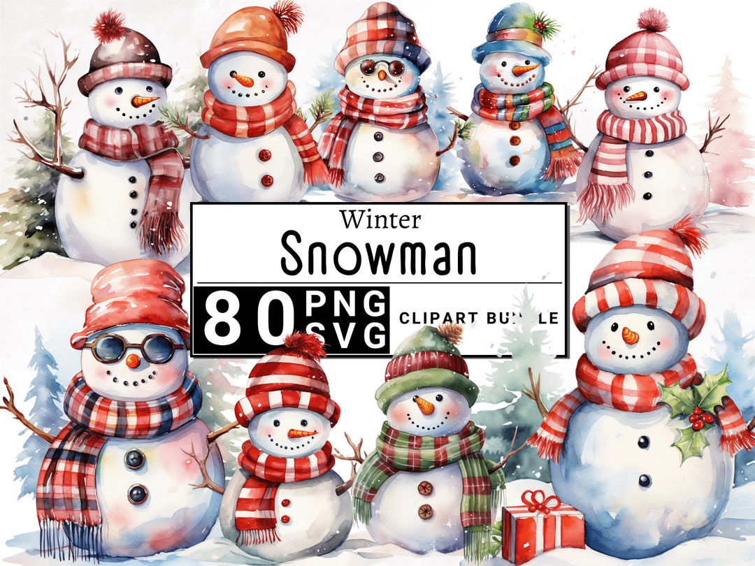 Cute Watercolor Snowman Clipart, Christmas Gifts Holiday Clip Art, Card ...