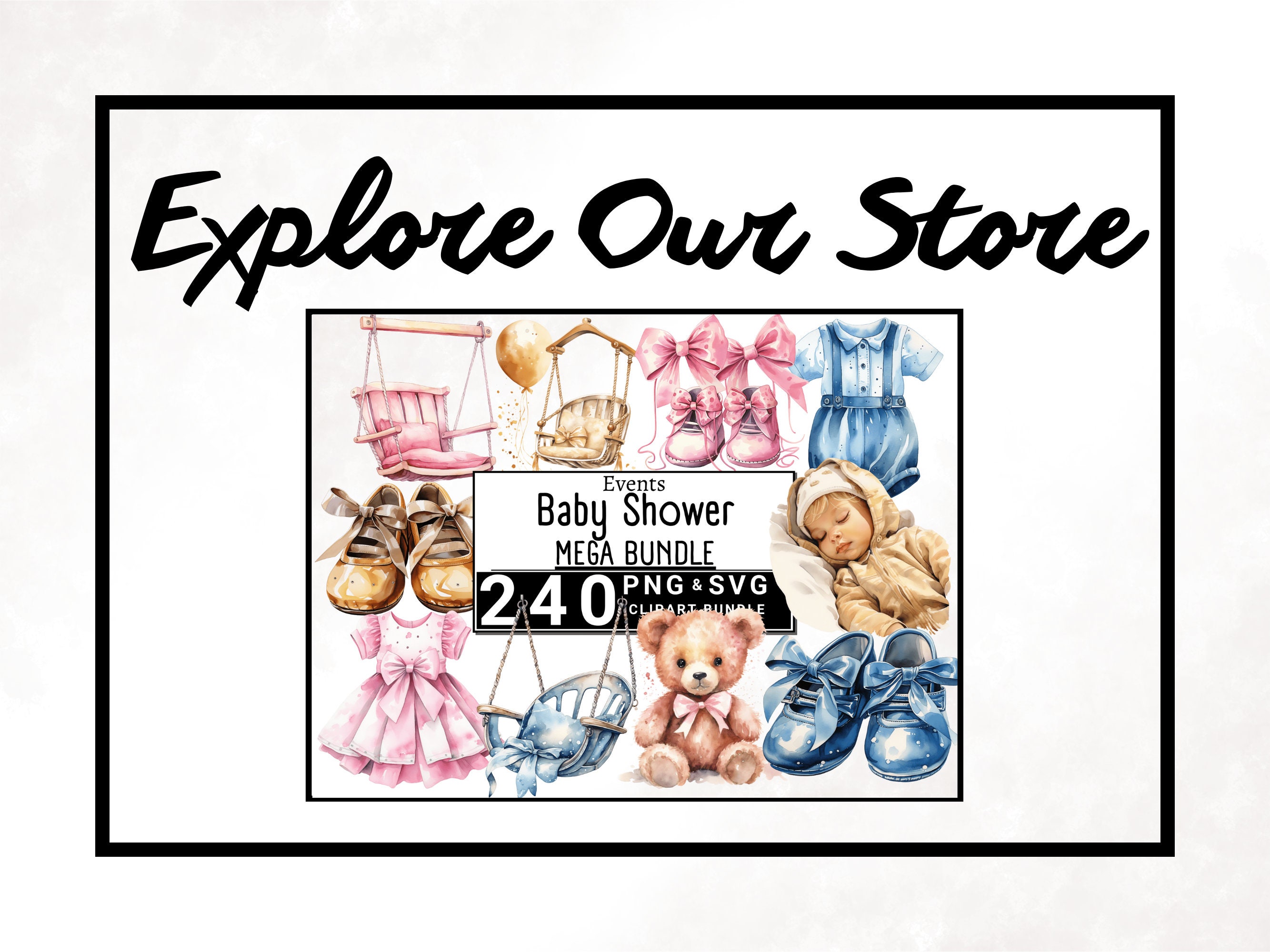 Baby Shower Clipart Bundle, Boy and Girl Gift, Beige Watercolor Clip ...