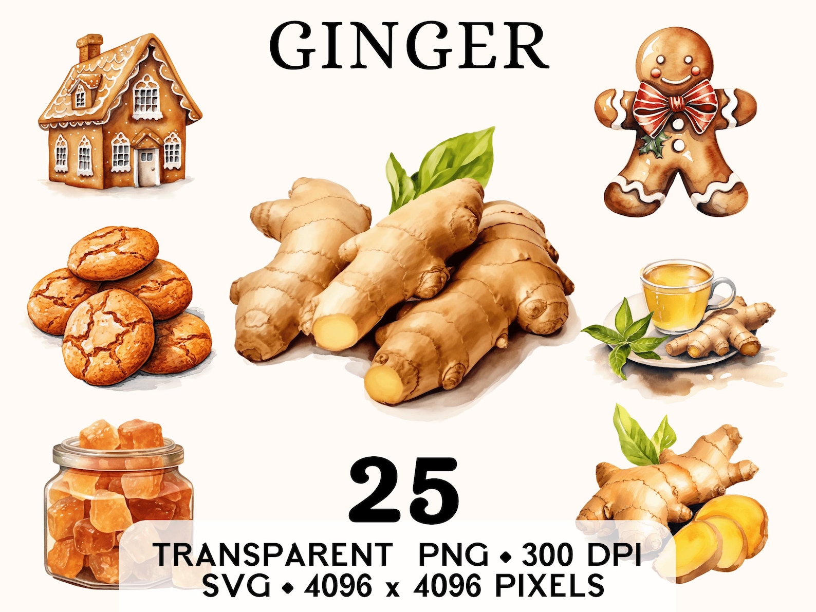 Ginger Clipart, Farm Vegetable Watercolor Gingerbread Man Clip Art ...