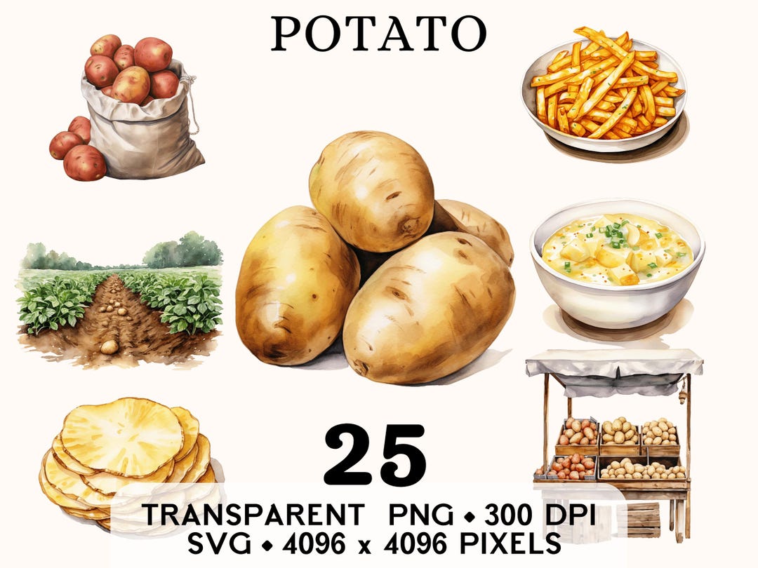 Potato Clipart, Farm Vegetable Watercolor French Fries Clip Art, Food ...