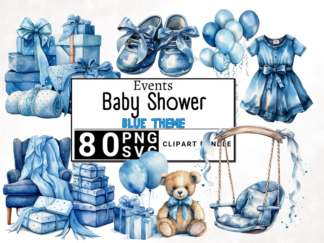 Baby Shower Clipart Bundle, Boy and Girl Gift, Blue Watercolor Clip Art ...