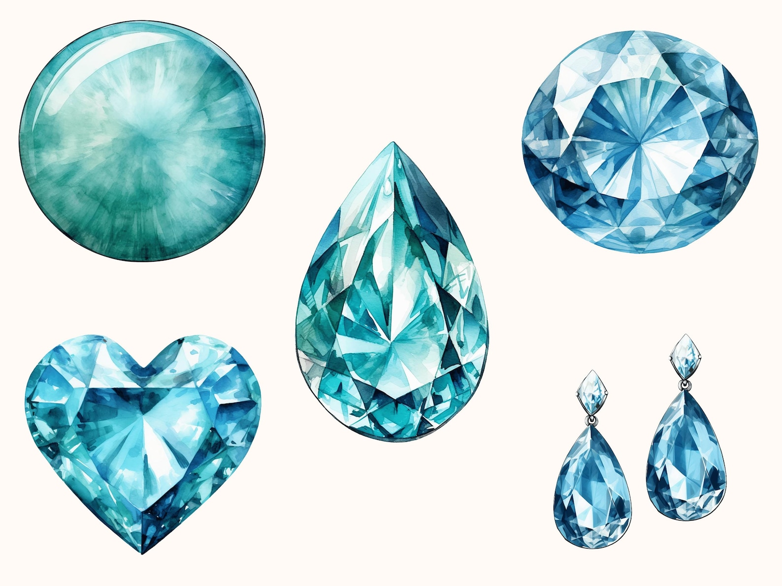 Aquamarine Clipart Watercolor Gemstone March Birthstone, Blue Healing ...