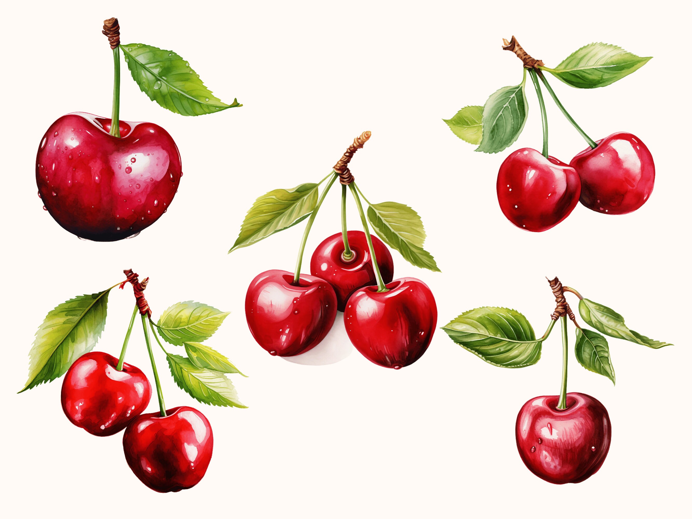 Cherry Clipart, Fruit Watercolor Cherry Tree Clip Art, Exotic Food ...