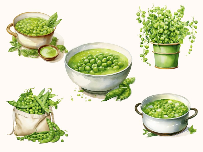 Green Peas Clipart, Farm Vegetable Watercolor Snap Pea Clip Art, Food ...