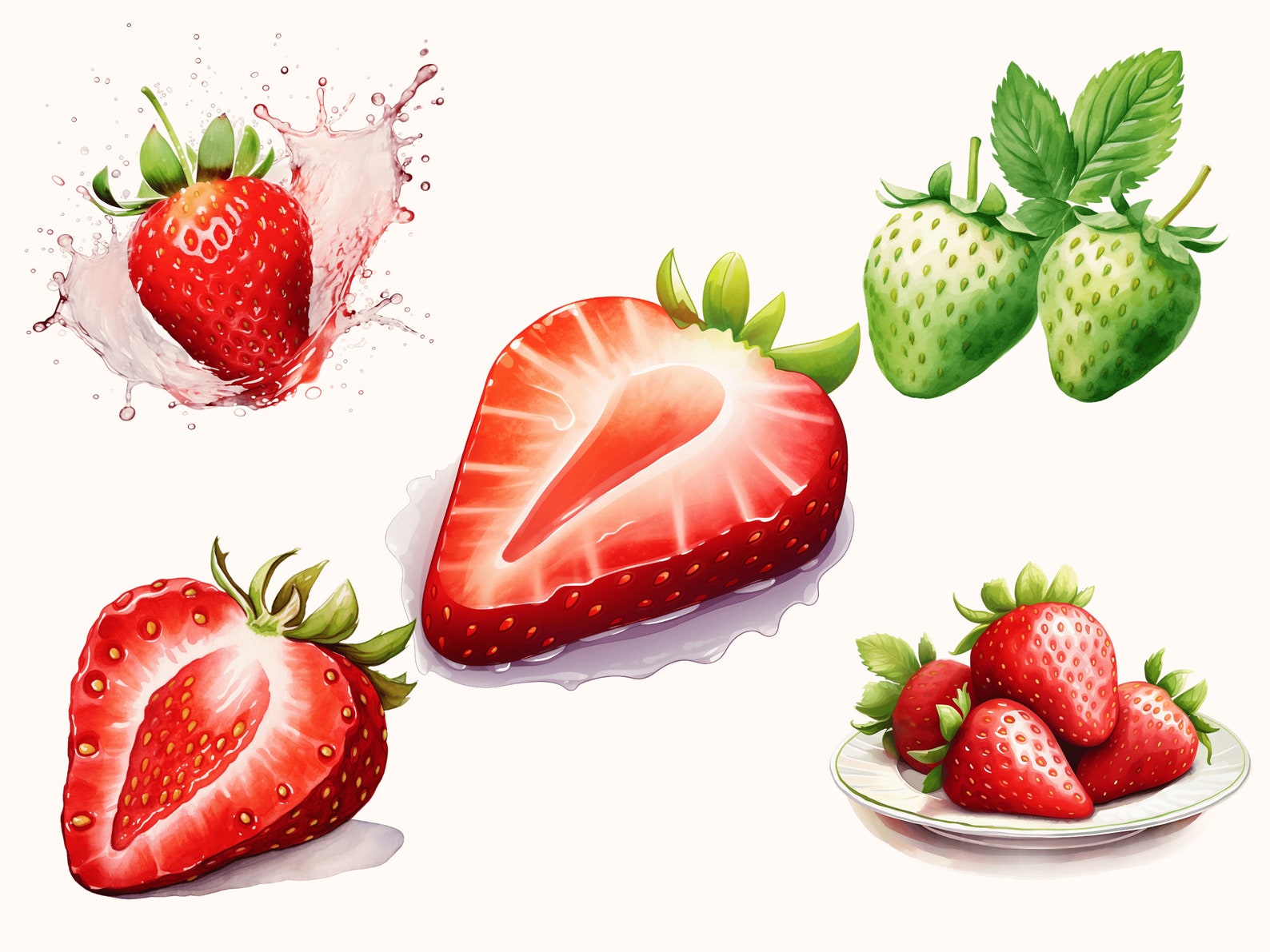 Strawberry Clipart, Fruit Watercolor Strawberry Basket Clip Art, Food ...