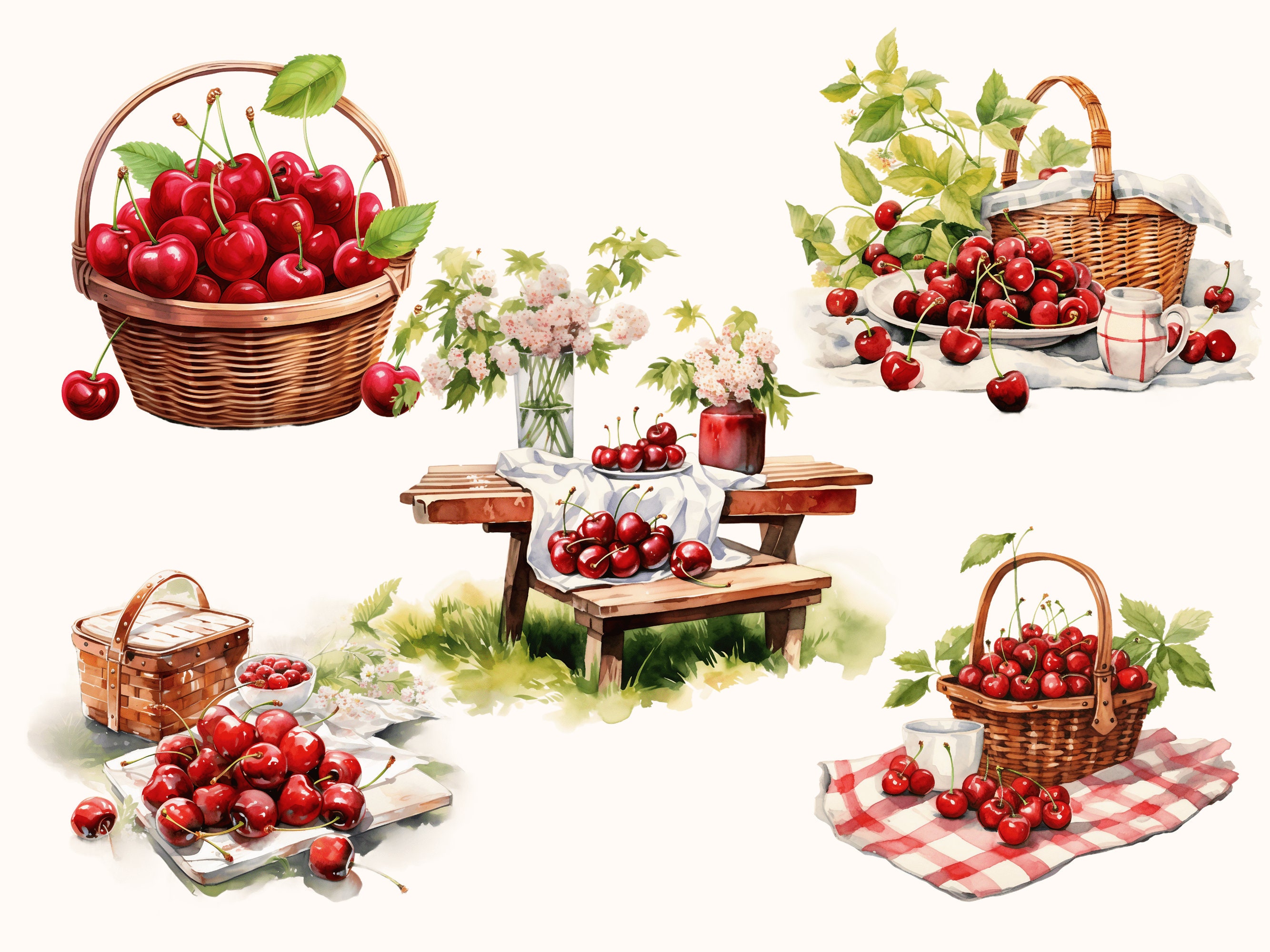 Cherry Clipart, Fruit Watercolor Cherry Tree Clip Art, Exotic Food ...