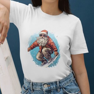 Cool Santa Snowboarding Clipart, Santa Claus Ski Watercolor Christmas ...