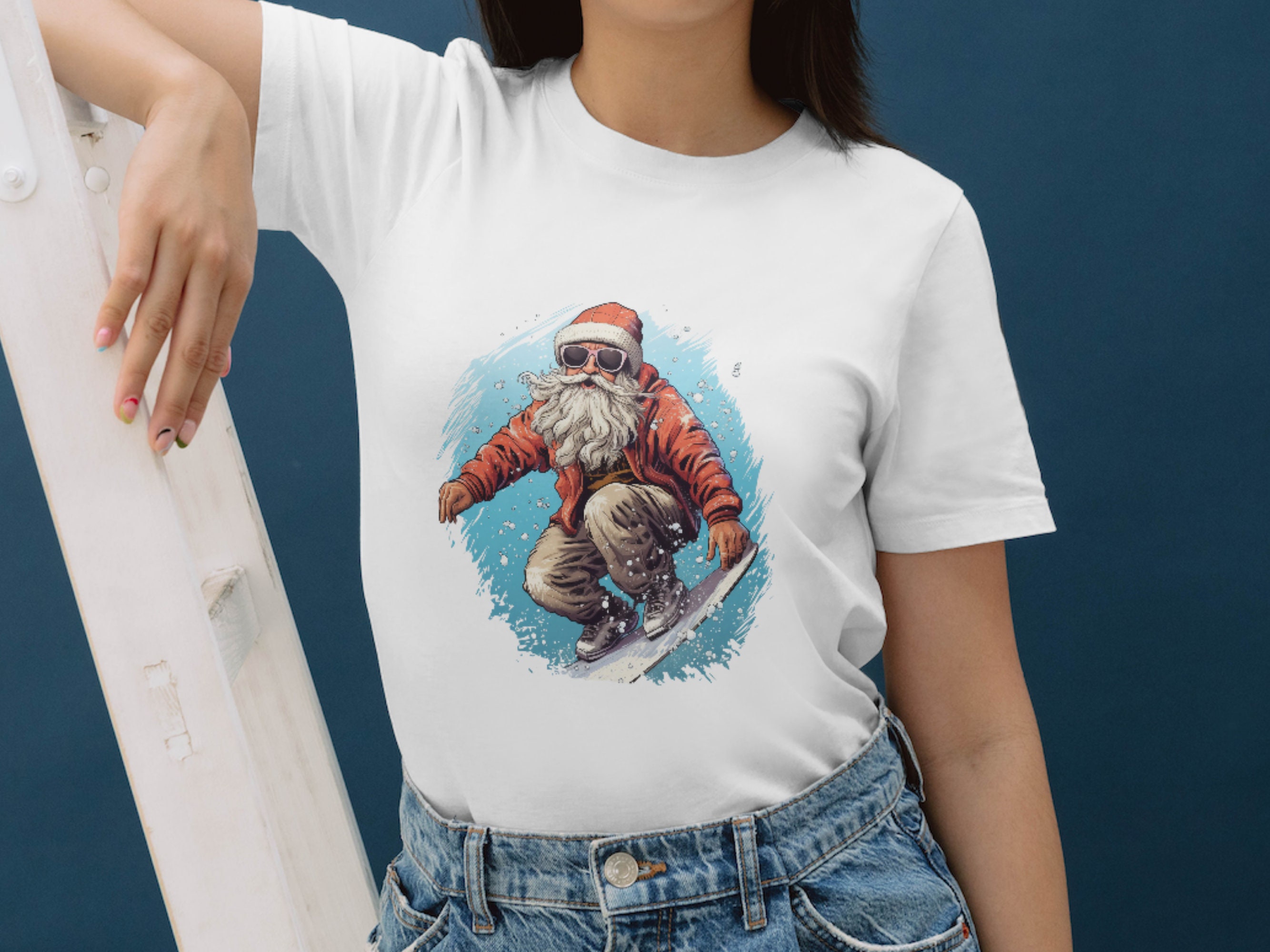 Cool Santa Snowboarding Clipart, Santa Claus Ski Watercolor Christmas ...