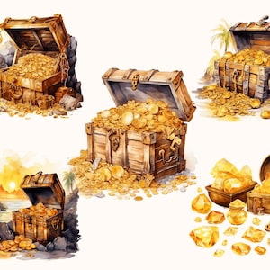 Gold Clipart Watercolor Coin Pirate Treasure, Gold Nugget Art, Wedding ...