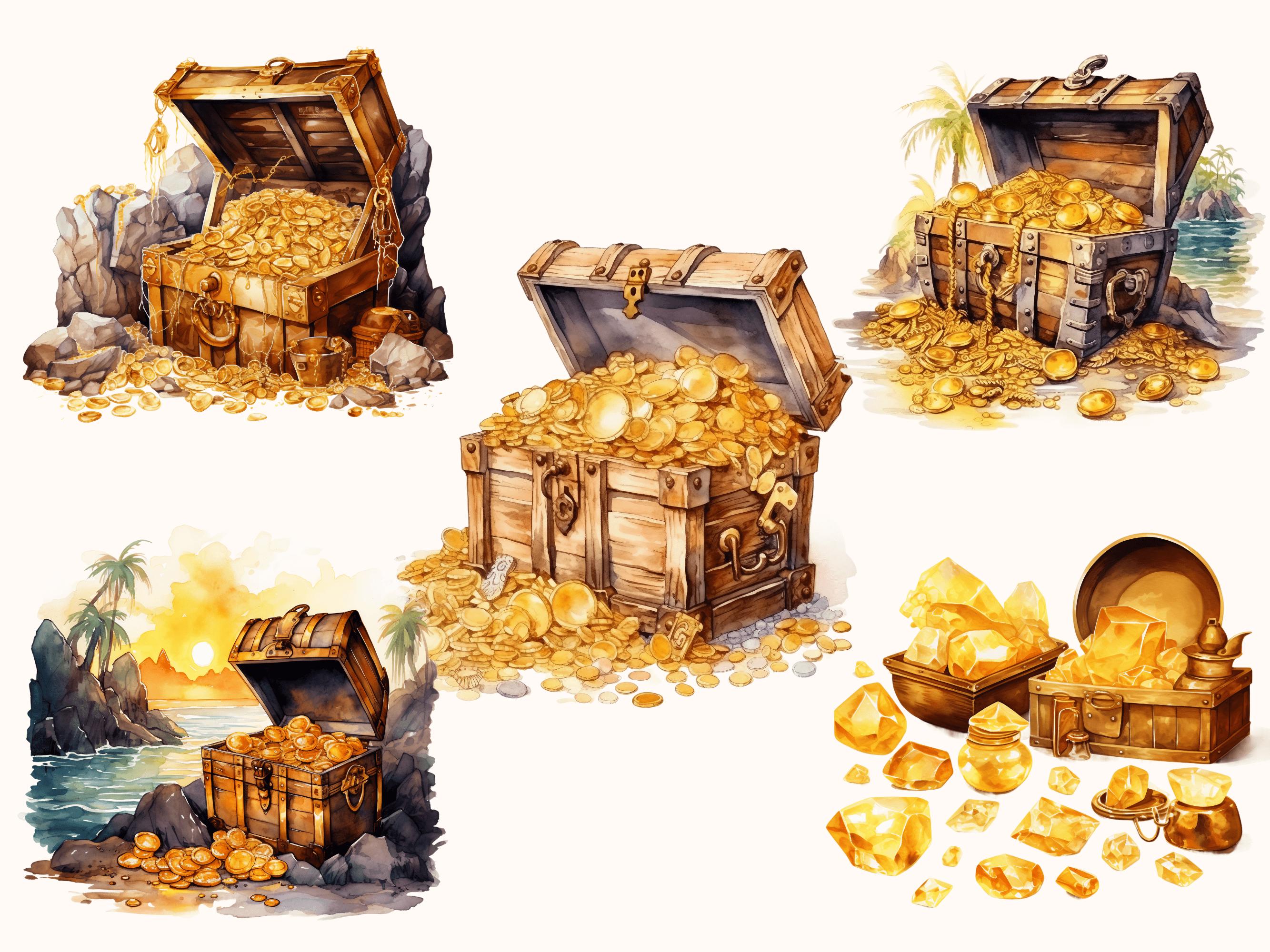 Gold Clipart Watercolor Coin Pirate Treasure, Gold Nugget Art, Wedding ...