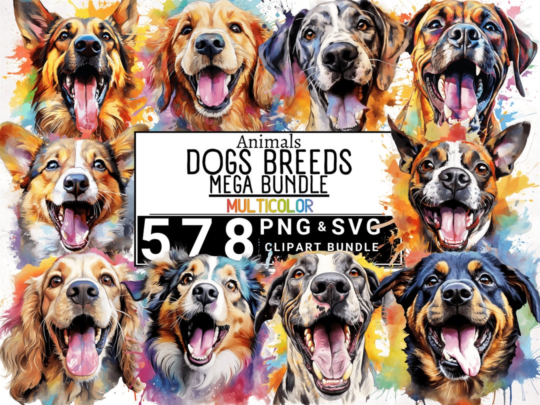 Dogs Portrait Watercolor Bundle, Puppy Clip Art, Pet Clipart, Colorful ...